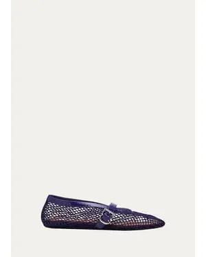 Alaïa Mesh Mary Jane Ballerina Flats - Iris