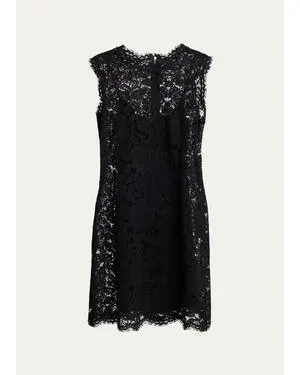 Dolce & Gabbana Sleeveless Floral Lace A-line Dress - Black