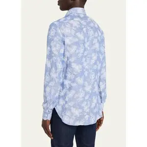 Kiton Floral Linen Button-down Shirt - Light Blue
