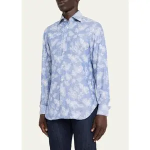 Kiton Floral Linen Button-down Shirt - Light Blue