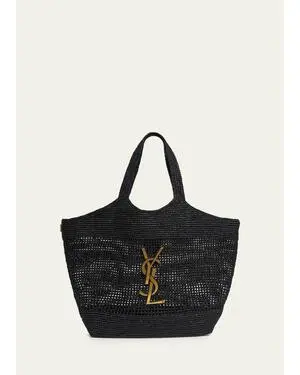 Saint Laurent Icare Medium Crochet Raffia Tote Bag - Nero