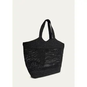 Saint Laurent Icare Medium Crochet Raffia Tote Bag - Nero