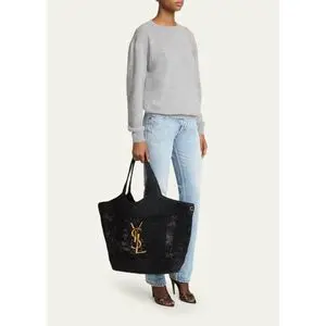 Saint Laurent Icare Medium Crochet Raffia Tote Bag - Nero