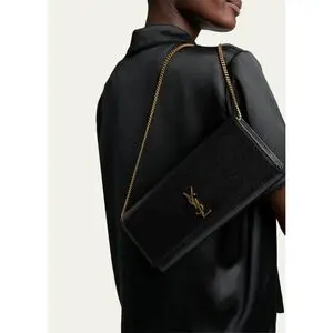 Saint Laurent Kate Pebbled Leather Clutch Bag