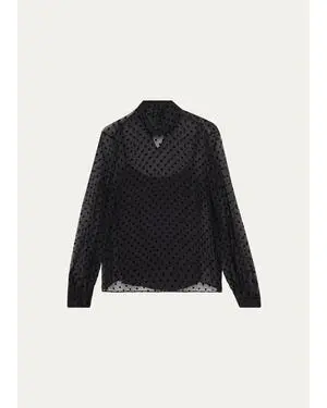 Lafayette 148 New York Polka Dot High-neck Blouse