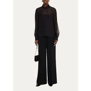 Lafayette 148 New York Polka Dot High-neck Blouse