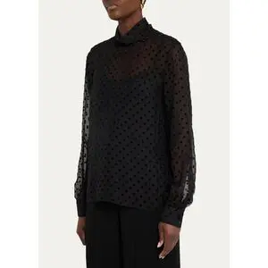 Lafayette 148 New York Polka Dot High-neck Blouse