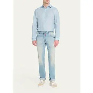 Kiton Linen Stripe Button-down Shirt With Mother-of-pearl