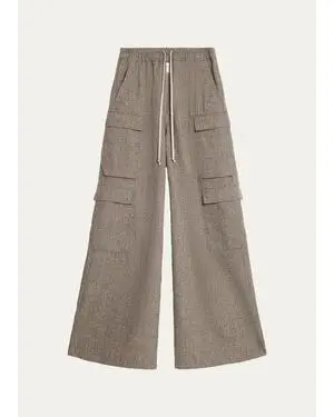 Rick Owens Melange Wool Wide-leg Drawstring Cargo Pants