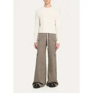 Rick Owens Melange Wool Wide-leg Drawstring Cargo Pants