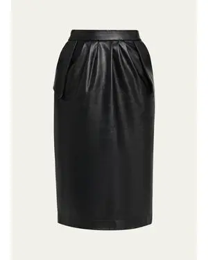 Stella McCartney Vegan Leather Gathered Midi Pencil Skirt - Black