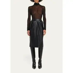 Stella McCartney Vegan Leather Gathered Midi Pencil Skirt