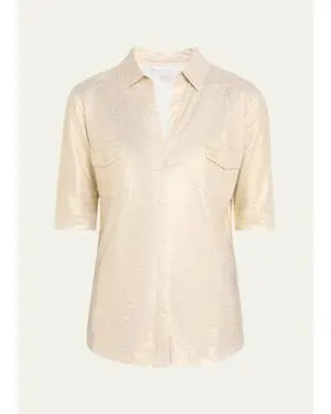 Majestic Filatures Button-down Metallic Stretch Linen Shirt