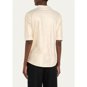 Majestic Filatures Button-down Metallic Stretch Linen Shirt