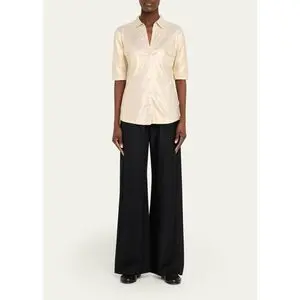 Majestic Filatures Button-down Metallic Stretch Linen Shirt