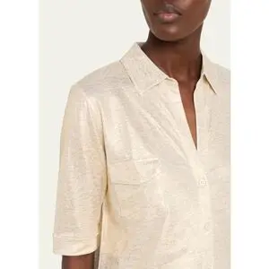 Majestic Filatures Button-down Metallic Stretch Linen Shirt