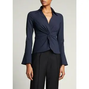 Cinq À Sept Mckenna Long-sleeve Collared Top - Navy