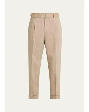 Officine Générale Hugo Heathered Wool Belted Trousers - Heather Be