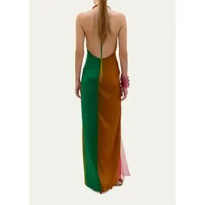 Silvia Tcherassi Dixon Twisted Satin Plunging Halter Maxi Dress