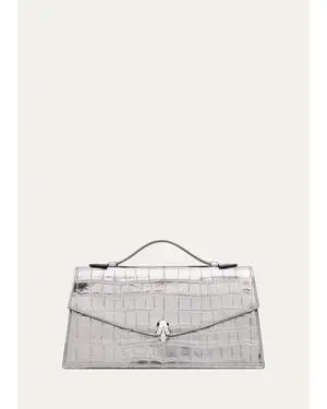 Alexander McQueen Skull Metallic Croc-embossed Leather Top-handle Bag