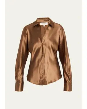 Lafayette 148 New York Dolman-sleeve Metallic Silk Shirt - Vicuna