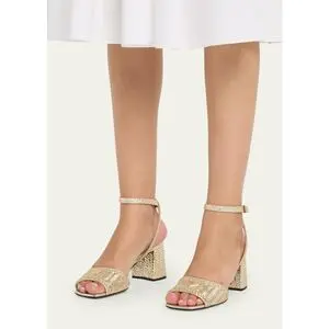 Prada 65mm Madras Woven Metallic Leather Ankle-strap Sandals - Pirite