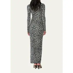 Carolina Herrera Long-sleeve Leopard Maxi Turtleneck Dress - Black Multi