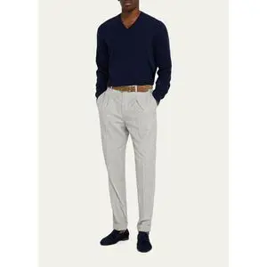 Brunello Cucinelli Cashmere Classic Fit V-neck Sweater - Navy