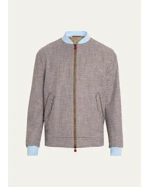 Kiton Houndstooth Check Wool And Silk Blouson