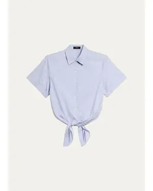Theory Pinstripe Cotton-blend Tie Shirt - Blue Multi
