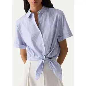 Theory Pinstripe Cotton-blend Tie Shirt - Blue Multi