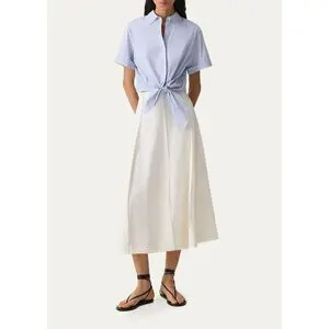 Theory Pinstripe Cotton-blend Tie Shirt - Blue Multi