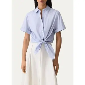Theory Pinstripe Cotton-blend Tie Shirt - Blue Multi