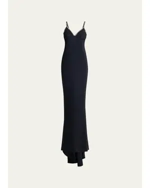 Stella McCartney Embellished V-neck Trumpet Gown - Black