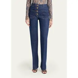 Valentino Garavani Button-front Straight-leg Jeans