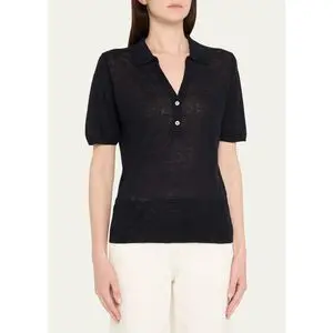 Majestic Filatures Semi-sheer Knit Polo Shirt
