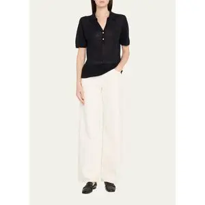 Majestic Filatures Semi-sheer Knit Polo Shirt