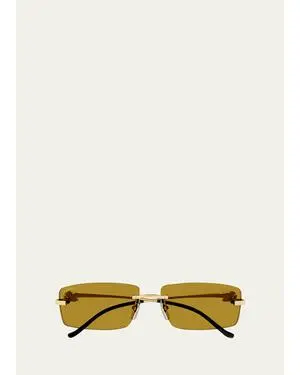 Cartier Rimless Metal Rectangle Sunglasses Yellow Gold