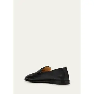 Brunello Cucinelli Woven Vamp Leather Penny Loafers - Black