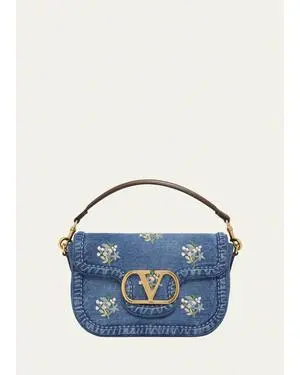 Valentino Garavani Alltime Floral-embroidered Denim Shoulder Bag