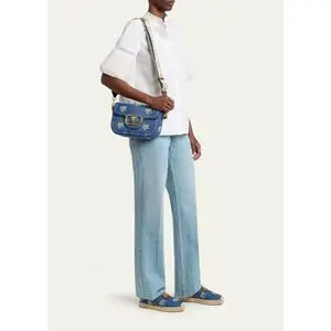 Valentino Garavani Alltime Floral-embroidered Denim Shoulder Bag