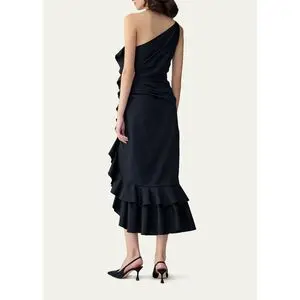 Carolina Herrera One-shoulder Ruched Ruffle Midi Dress