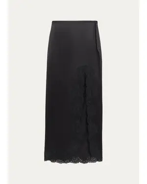 Valentino Garavani Lace-trim Silk Satin Maxi Slit Skirt - Nero