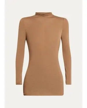 Lafayette 148 New York Elongated Viscose-cashmere Jersey Turtleneck - Vicuna