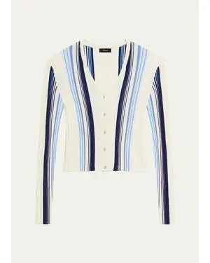 Theory Striped Long-sleeve Knit Cardigan - Navy Multi