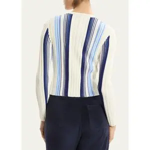 Theory Striped Long-sleeve Knit Cardigan - Navy Multi