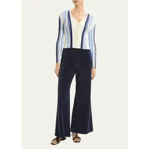 Theory Striped Long-sleeve Knit Cardigan - Navy Multi
