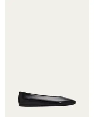 Prada Brushed Leather Ballerina Flats - Nero