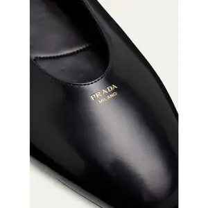 Prada Brushed Leather Ballerina Flats - Nero