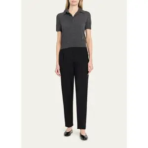 Prada Brushed Leather Ballerina Flats - Nero